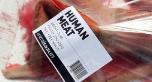 Packaged “Human Meat” protest in Barcelona.